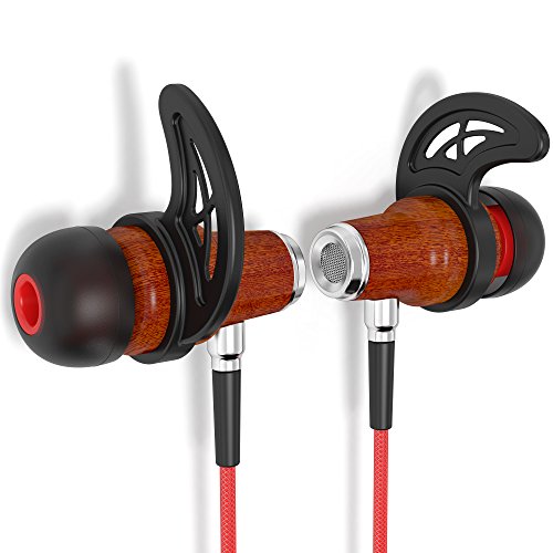 Symphonized NRG 2.0 Bluetooth Wireless Wood in-Ear Noise-isolating Headphones, Earbuds, Earphones with Mic & Volume Control (Orange) (Red)