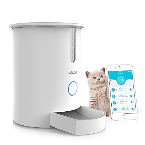 Automatic Pet Feeder for Cats and Puppies, Smart Food Dispenser Up to 6 Meals a Day Scientific Feeding Keep Pets Weight Health Controlled by IPhone Android or Other Smart Devices Anywhere