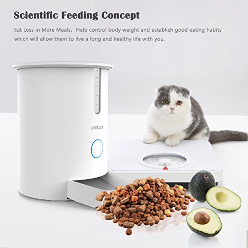 Automatic Pet Feeder for Cats and Puppies, Smart Food Dispenser Up to 6 Meals a Day Scientific Feeding Keep Pets Weight Health Controlled by IPhone Android or Other Smart Devices Anywhere