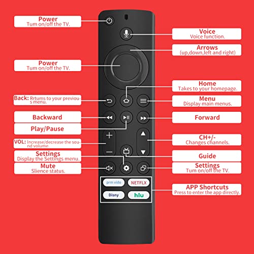 NS-RCFNA-21 Voice Replacement Remote Control for Insignia and Toshiba Fire Smart TVs with 4 Shortcut Buttons (PrimeVideo Netflix Disney+ Hulu)