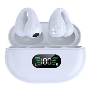 girgls wireless ear clip bone conduction headphones, waterproof mini sport running earring earphone,noise cancelling/hifi quality/long battery life for gym running sports, outdoor activities (white)