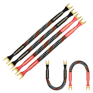 ucinnovate 4 x hifi ofc speaker jumper cable with spade, 21cm speaker cable bridge bi-wire speaker jumper plates, 11awg cable bridge to speaker cable terminals with 8 gold plated spade