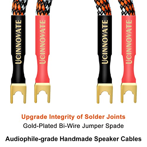 UCINNOVATE 4 x HiFi OFC Speaker Jumper Cable with Spade, 21cm Speaker Cable Bridge Bi-Wire Speaker Jumper Plates, 11AWG Cable Bridge to Speaker Cable Terminals with 8 Gold Plated Spade