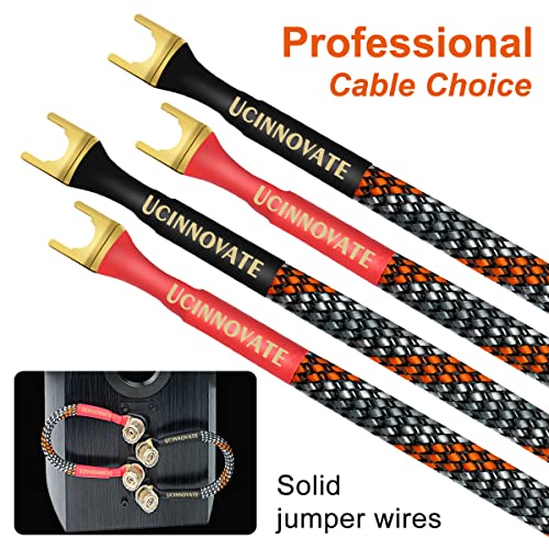 UCINNOVATE 4 x HiFi OFC Speaker Jumper Cable with Spade, 21cm Speaker Cable Bridge Bi-Wire Speaker Jumper Plates, 11AWG Cable Bridge to Speaker Cable Terminals with 8 Gold Plated Spade