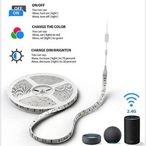 Maxonar LED Strip Lights Works with Alexa 32.8Ft/10M WiFi Wireless Smart Phone Controlled DIY Kit SMD 5050 RGB Multicolor Indoor Waterproof IP65 600LEDs Strip Light ,Works with Amazon Echo&Google Home