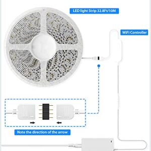 Maxonar LED Strip Lights Works with Alexa 32.8Ft/10M WiFi Wireless Smart Phone Controlled DIY Kit SMD 5050 RGB Multicolor Indoor Waterproof IP65 600LEDs Strip Light ,Works with Amazon Echo&Google Home