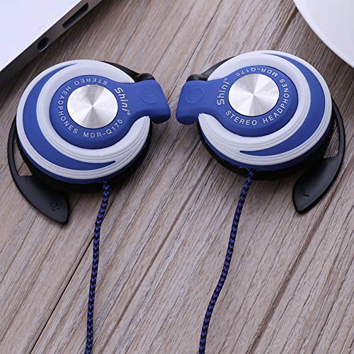 OCUhome Earbuds, Earbud Headphones with Microphone, Universal 3.5mm Plug Wired Clip On Ear Sports Earphone Heavy Bass Headphone Compatible with Various Mobile Phones Blue