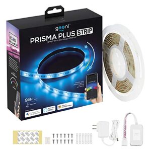 geeni prisma plus strip smart wi-fi led strip light kit 9.8 ft, indoor outdoor weatherproof, brighter colors and tunable, compatible with alexa and google home assistant