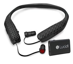 lucid audio hlt-earbud-hs-tv amped hearband and wireless tv streamer – bluetooth neckband earbuds – black