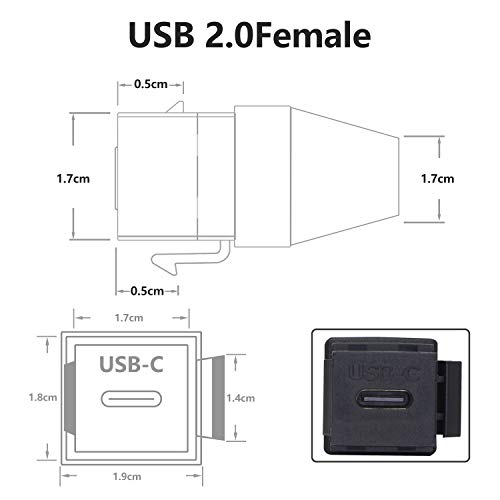 USB C Keystone Jack Cable,Type-c Male to Female Panel Mount Insert Adapter USB-C Pigtail Extention Keystone-to-Cable Convertor USB 3.1 Type C Extension Cable for Wall Socket Face Plate (Black)