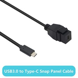 USB C Keystone Jack Cable,Type-c Male to Female Panel Mount Insert Adapter USB-C Pigtail Extention Keystone-to-Cable Convertor USB 3.1 Type C Extension Cable for Wall Socket Face Plate (Black)