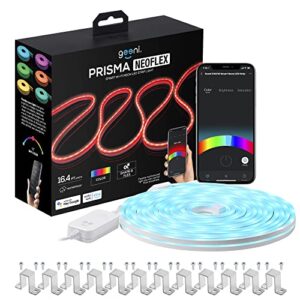 geeni prisma neoflex smart wifi led strip lights, waterproof color changing rgb silicone led light strips for bedroom and outdoors with app remote control, works with alexa and google home, 16.4 ft