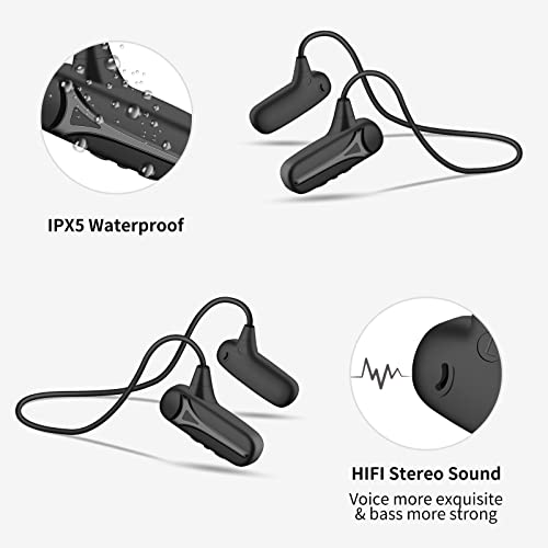 WESADN Bone Conduction Headphones Bluetooth Wireless Open Ear Headphones Build in Microphone Stereo Sport Workout Headset Earphones for Running Cycling Hiking Driving for iPhone Android F1 Black