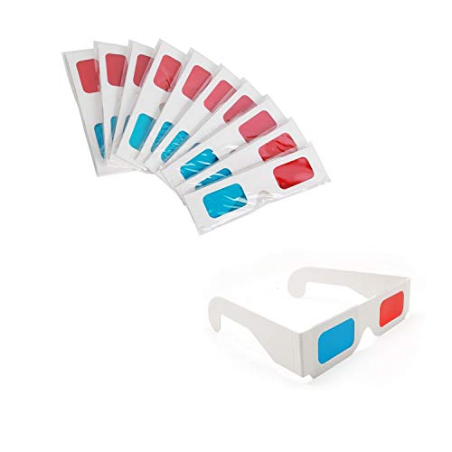 KRISMYA 3D Glasses for Movies,10 Pairs 3D Glasses Red and Cyan White Frame Anaglyph Cardboard - Folded in Protective Sleeve