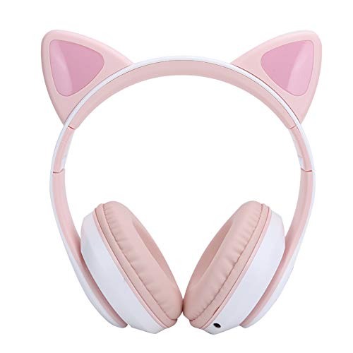 Cat Ear LED Light Cute Headsets, Wireless Bluetooth Gaming Headphones for PS5/ PS4/ PC, Stereo Surround Sound, Volume Control, Switch Songs, Voice Calls, RGB Lighting Gift for Girls (Pink)