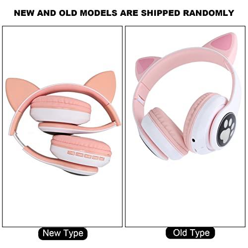 Cat Ear LED Light Cute Headsets, Wireless Bluetooth Gaming Headphones for PS5/ PS4/ PC, Stereo Surround Sound, Volume Control, Switch Songs, Voice Calls, RGB Lighting Gift for Girls (Pink)