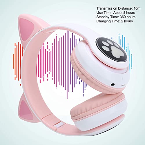 Cat Ear LED Light Cute Headsets, Wireless Bluetooth Gaming Headphones for PS5/ PS4/ PC, Stereo Surround Sound, Volume Control, Switch Songs, Voice Calls, RGB Lighting Gift for Girls (Pink)