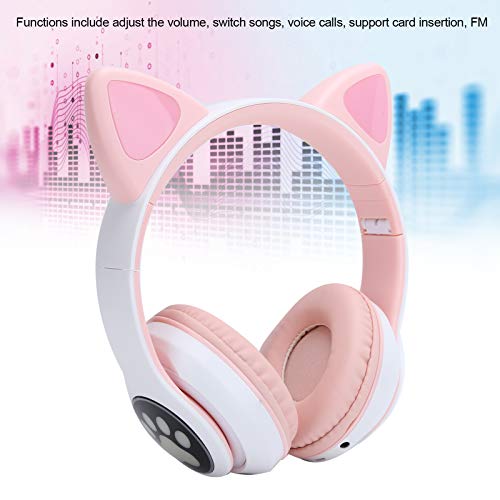 Cat Ear LED Light Cute Headsets, Wireless Bluetooth Gaming Headphones for PS5/ PS4/ PC, Stereo Surround Sound, Volume Control, Switch Songs, Voice Calls, RGB Lighting Gift for Girls (Pink)