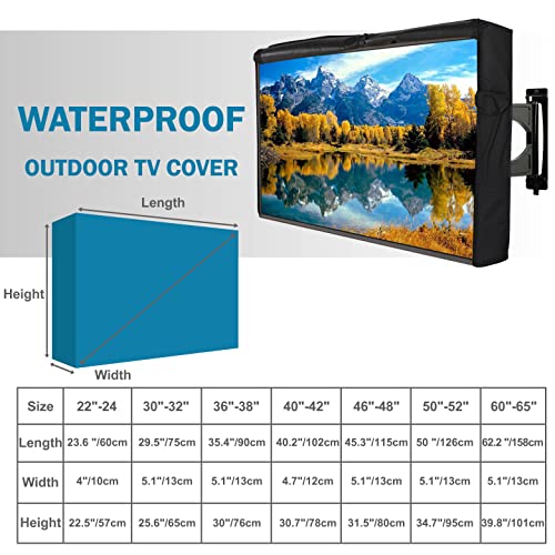 Outdoor TV Cover 50"-52" Universal Waterproof Dust-Proof With FREE Plastic Cover Front Flap Bottom Cover Scratch Resistant Interior Protector for LCD LED Plasma Television Set Remote Controller Pocket