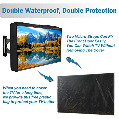 Outdoor TV Cover 50"-52" Universal Waterproof Dust-Proof With FREE Plastic Cover Front Flap Bottom Cover Scratch Resistant Interior Protector for LCD LED Plasma Television Set Remote Controller Pocket