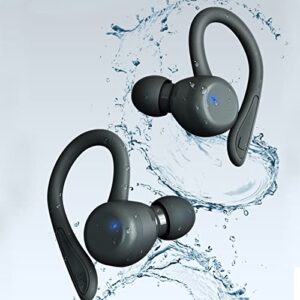 YaYiYa Running Headphones Wireless Earbuds with Earhooks ​Over Ear Sport Headphones Sweatproof Earphones Workout Jogging Gym Black E