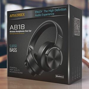 amazrock ab18 hd bluetooth headphones over ear with microphone | 50mm driver