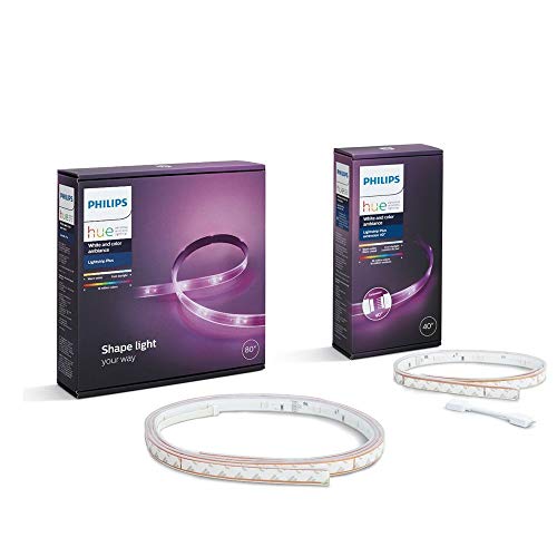 Philips Hue LightStrip Plus Dimmable LED Kits(Compatible with Amazon Alexa, Apple HomeKit, and Google Assistant) (Renewed) (Lightstrip Plusin80 + Extentionin40)