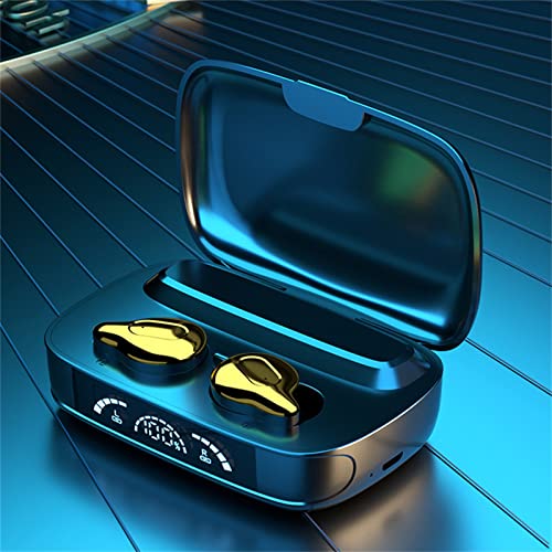 Mental Flash Digital Display Touch-Control Wireless Headphones Bluetooth L15 Earphone Bass Sound in-Ear Noise Canceling Stereo Earbud with Multi-Function Charging Compartment IPX5 Gold