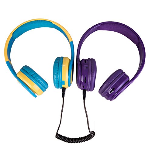 Contixo KB-2600 Kid Safe 85dB Over The Ear Foldable Wireless Bluetooth Headphone with Volume Limiter, Built-in Micro Phone, Micro SD Card Music Player, FM Stereo Radio, Blue/Yellow