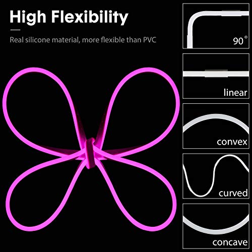 Lamomo Dimmable Led Neon Rope Light,12V Pink Led Strip Lights, 16.4 Ft/5m Led Strip IP65 Waterproof Silicone Rope Light for Indoor Outdoor Home Decoration 