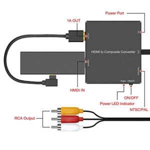 Dingsun HDMI to RCA Converter Compatible for Fire Stick, HDMI to AV Converter Adapter Compatible for Old TV, Amazon Fire Stick/Roku Stick/DVD Players/Xbox/PS3/Support 1080p, PAL/NTSC