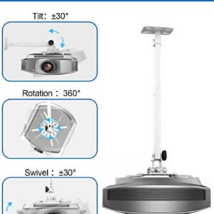 Joy Seeker Universal Wall or Ceiling Projector Mount, Extendable Low Profile Projector Bracket with Height Length Adjustable Arm, Full Motion Projector Holder/Hanger Fits Flat or Sloped Ceiling, White