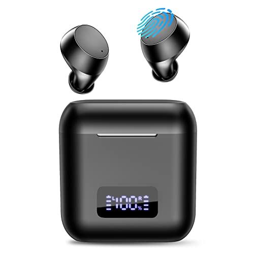 bonabest Bluetooth 5.3 Wireless Earbuds 40H Playback with LED Display Charging Case, IPX7 Waterproof Stereo in-Ear Ear Buds Wireless Bluetooth Earbuds Built in Mic for iOS & Android, Black