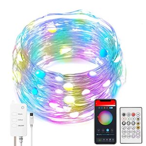 ezsmtiot smart wifi rgb fairy string light, 16.4ft led strip lights for bedroom home wedding party room decor, music sync , app control compatible with alexa google home(multi-color, 16.4)