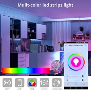 WBM Smart RGB LED Strip Lights, IP65 Waterproof 16.4 ft Long LED Strip, Compatible with Alexa, Google Home, App Control for Home, Kitchen, Bedroom