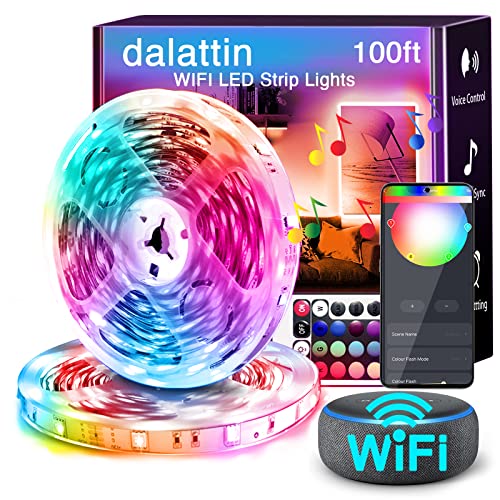 dalattin Led Lights 100ft WiFi Led Light Strip for Bedroom Work with Alexa Google Assistant Smart APP Control RGB Color Changing Music Sync (2 Rolls of 50ft)…