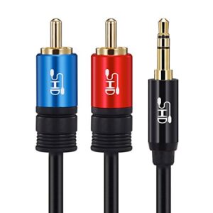 SHD 3.5mm Aux to 2RCA Y Splitter Stereo Audio Cable Male Type OFC Conductor High Flexible PVC Jacket Dual Shielding Gold Plated High End Metal Shell-Black 10Feet/3m