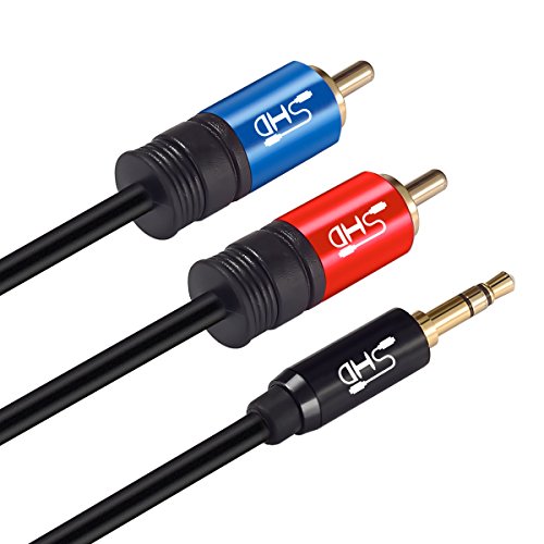 SHD 3.5mm Aux to 2RCA Y Splitter Stereo Audio Cable Male Type OFC Conductor High Flexible PVC Jacket Dual Shielding Gold Plated High End Metal Shell-Black 10Feet/3m