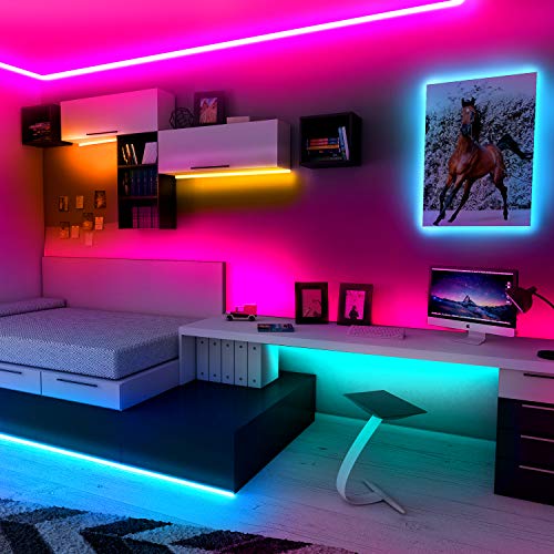 phopollo Led Strip Light, 65.6ft led Light Strips with Remote & App,Music Sync Mode with Mic, Smart Flexible12v Led Lights for Bedroom Ceiling, Party,Stairs（(2 Rolls of 32.8ft）