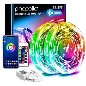 phopollo led strip light, 65.6ft led light strips with remote & app,music sync mode with mic, smart flexible12v led lights for bedroom ceiling, party,stairs（(2 rolls of 32.8ft）