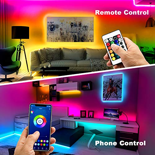 phopollo Led Strip Light, 65.6ft led Light Strips with Remote & App,Music Sync Mode with Mic, Smart Flexible12v Led Lights for Bedroom Ceiling, Party,Stairs（(2 Rolls of 32.8ft）