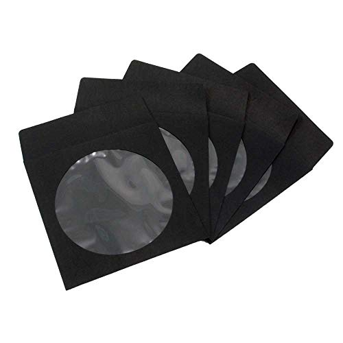 100 Pack Maxtek Premium Thick Black Color Paper CD DVD Sleeves Envelope with Window Cut Out and Flap, 100g Heavy Weight.