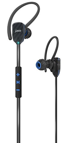 JAM Transit Micro Sport Buds Mini Wireless Bluetooth Earbuds, 10 Hour Playtime, Perfect for Running, Gym, Workout, Hands Free Calling Controls with Mic, Waterproof, Reflective Cord, HX-EP510BL Blue