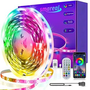 smareal 50ft led strip lights, led lights strip music sync color changing led strip lights app control and remote led lights for bedroom party home decoration