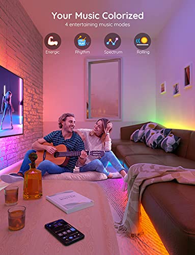 MINGER RGBIC LED Strip Lights 16.4ft, Bluetooth Color Changing LED Lights, Segmented APP Control Multicolor Music Sync DIY Mode for Christmas Party, Bedroom, Kitchen, Bar