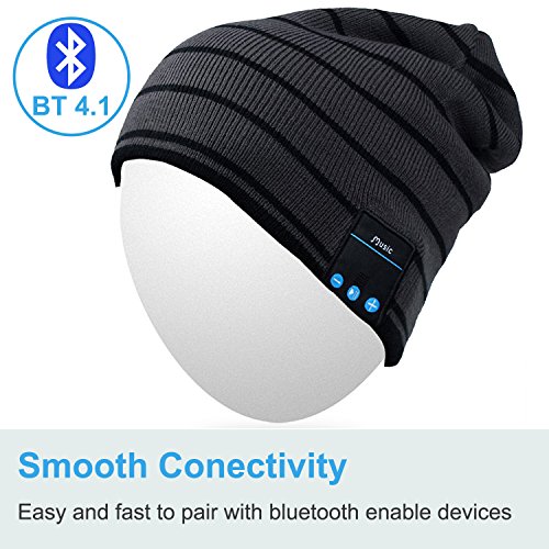 Qshell Winter Comfy Bluetooth Beanie Washable Hat w/Basic Knit Music Cap with Speakers & Mic Hands Free Wireless Bluetooth Headsets for Running Skiing Skating Hiking, Gray