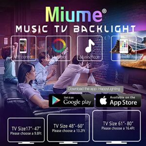 Miume Music tv Led Backlight with 16.4ft LED Strip Lights for 61-80 inch TV,RGB USB Powered TV Led Backlight with APP and Remote Control,TV Led Backlight Kit for Flat Screen TV PC