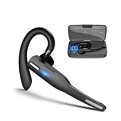 AMERCOOWTT Bluetooth Headset, Wireless Bluetooth Earpiece with Microphone, 48 Hours Play Time, 500mAh Charging Case, Built in ENC Dual Mic Noise Cancelling, for Business Office/Driving/Truck