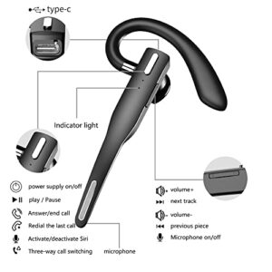 AMERCOOWTT Bluetooth Headset, Wireless Bluetooth Earpiece with Microphone, 48 Hours Play Time, 500mAh Charging Case, Built in ENC Dual Mic Noise Cancelling, for Business Office/Driving/Truck