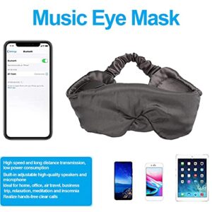 Silk Bluetooth 5.0 Wireless Eye Mask,Sleep Headphones,Ultra‑Thin Handsfree Bluetooth Music Blackout Eye Cover,Built‑in Speaker & Microphone,Sleeping Blindfold Mask for Men/Women/Office/Travel(Grey)